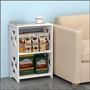 pikpuk Side Table, Narrow End Table with Storage Shelf, Minimalist Bedside Tables Nightstand, Small Bookshelf Bookcase, Bathroom Storage Shelves, Display Rack for Bedroom, Living Room, Office, White.