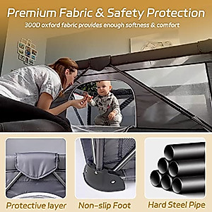 GENTEACO Baby Playpen 50"×50" Foldable Playpen for Babies and Toddlers Indoor & Outdoor Extra Large Play Pen Portable Baby Fence Play Yard Safety Kids Playpin (Darkgrey)