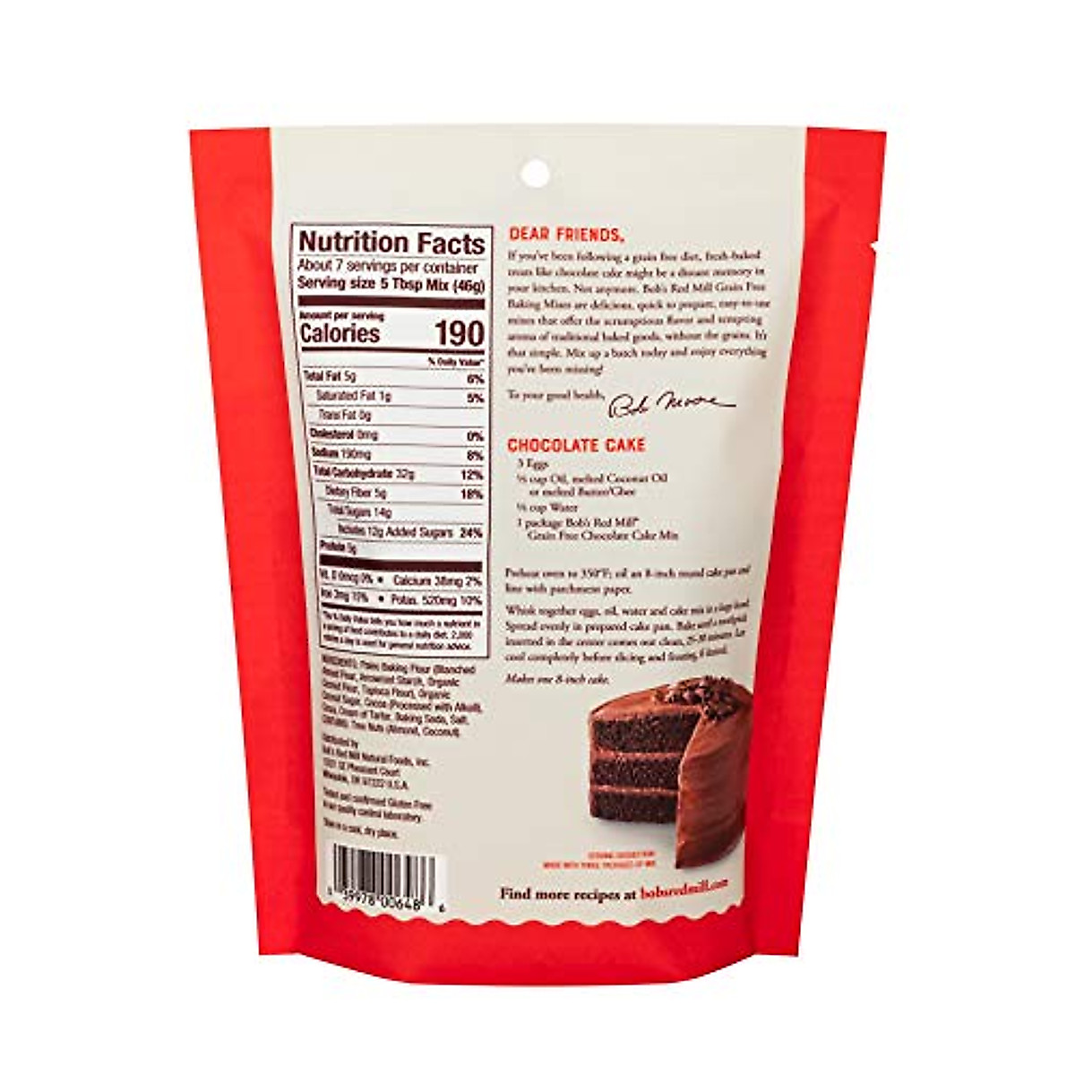 Bob's Red Mill Grain Free Chocolate Cake Mix, 10.5-ounce (Pack of 5)