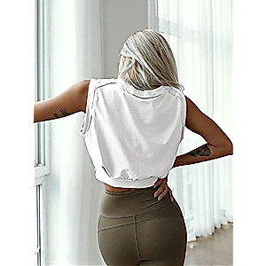 ARRIVE GUIDE White Crop Tops for Women Cute Loose Fit Workout Tank Tops Casual Summer Yoga Athletic Sports Tanks Cinched Waist Cropped Tops Cap Sleeve Gym Cotton T Shirts for Women S
