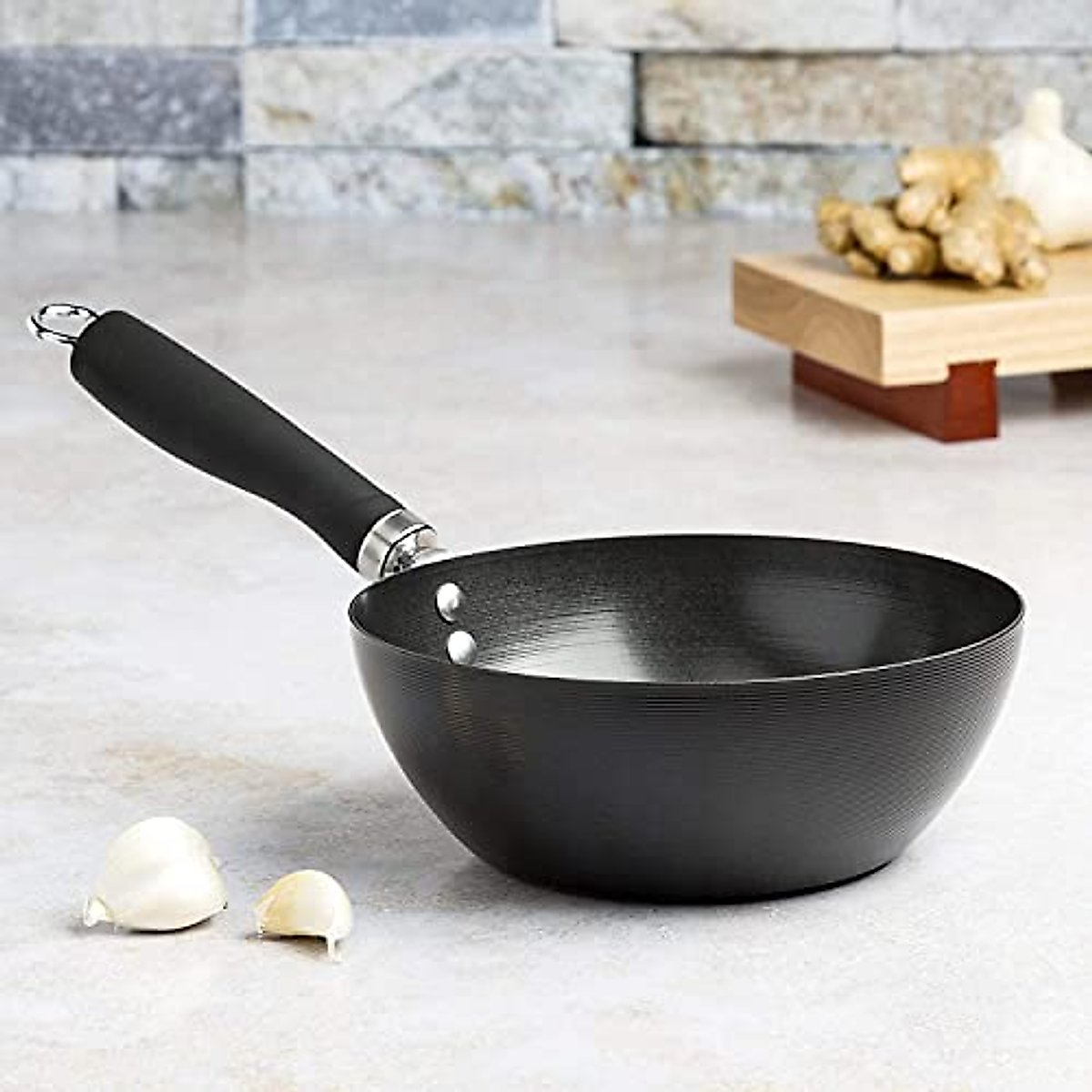 Ecolution Non-Stick Carbon Steel Wok with Soft Touch Riveted Handle, 8",Black
