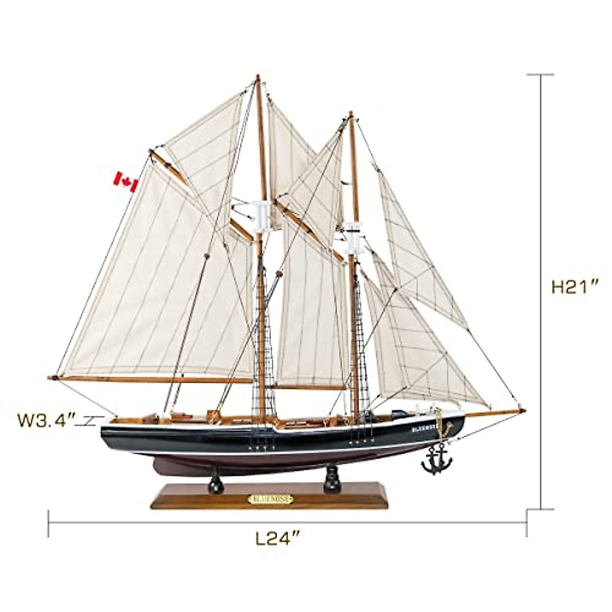 SAILINGSTORY Wooden Sailboat Model Ship Bluenose 1/85 Scale Replica Schooner Sailboat Decor Medium