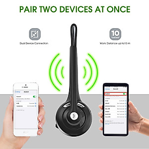 DIGITNOW Bluetooth Headset 5.0 with Microphone, Wireless Headphones CVC 6.0 Noise Canceling Mic, Cell Phone Mute Button for Trucker Laptop PC Home Office Call Center Skype, Black (DT628)