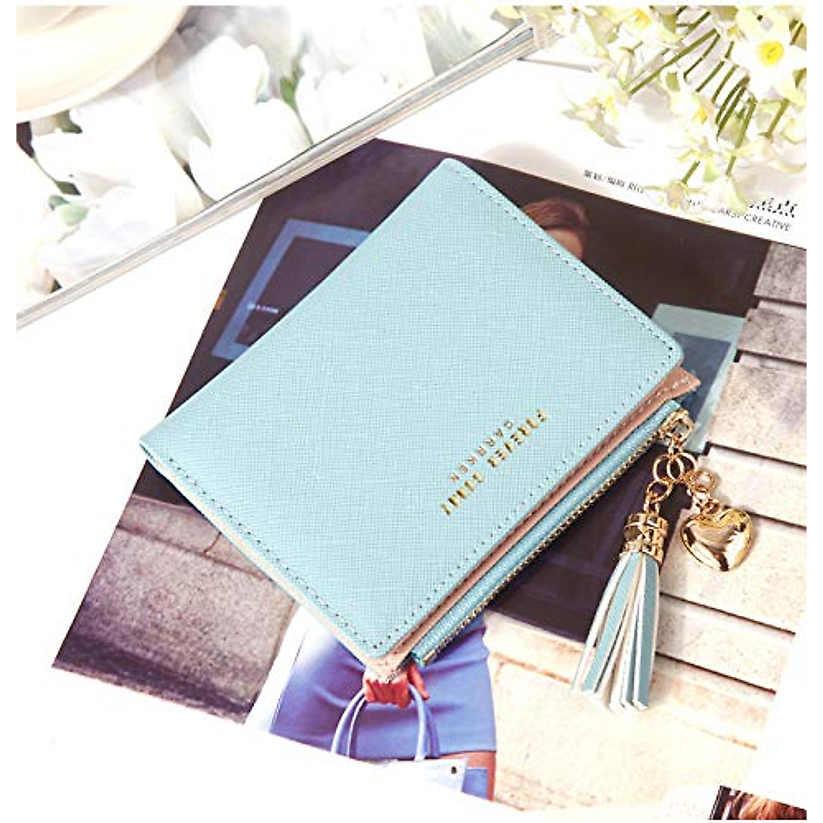 Belsmi Women's Small Compact Slim Leather Mini Wallet Lady Purse Zipper Pocket Card Organizer Bifold Wallets (Pink)