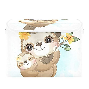 innewgogo Sloth Storage Bins with Lids for Organizing Organizer Containers with Handles Oxford Cloth Storage Cube Box for Bed Room