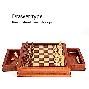 THPT High-end 16" Drawer Wooden Chess & Checker Set for Adults 2 Extra Queen Wooden Chessmen Classic Board Game Gift for Men Board Games (Size : L)