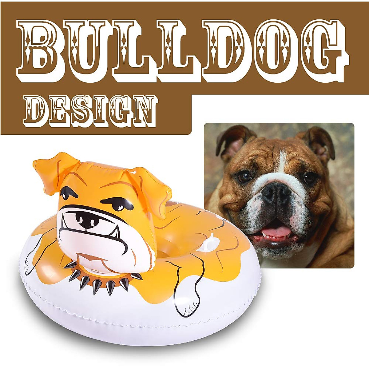 WateBom Snow Tube, Bulldog Design, 48 Inches Inflatable Snow Sled for Kids or Adults, Heavy Duty Snow Toys with Two Handles and Comfortable Backrest