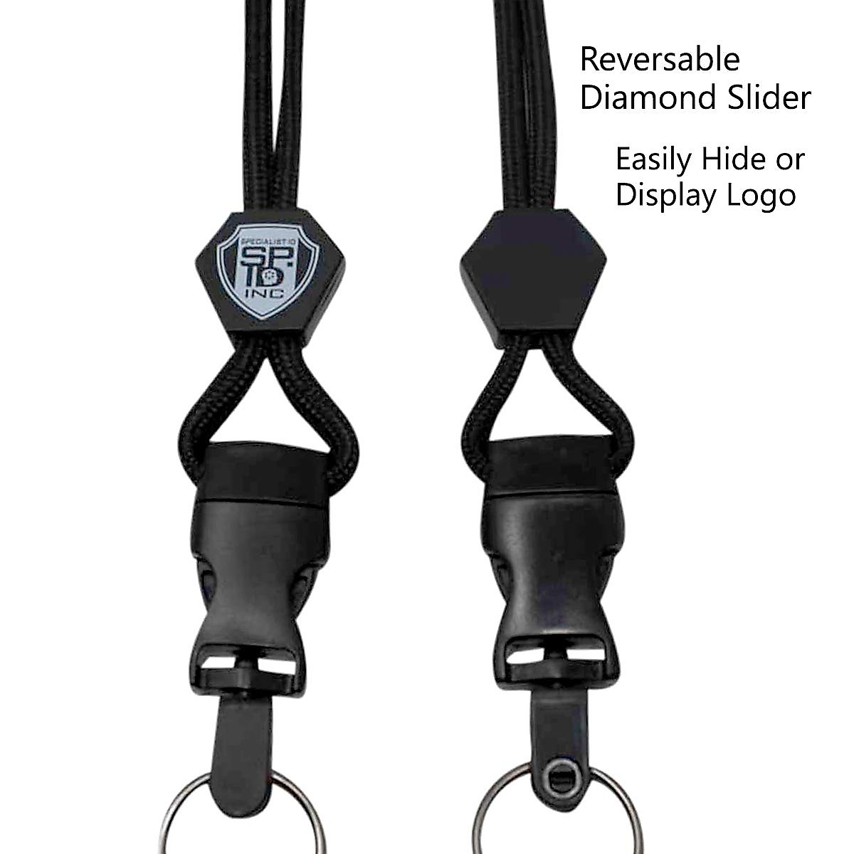 Specialist ID Vertical Top Load Three Card Badge Holder - Hard Plastic with Heavy Duty Breakaway Lanyard w Quick Release Metal Clip & Key Ring (One Holder / 3 Cards Inside) (Black)