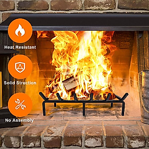 20 Inch Fireplace Grate with Ember Retainer,Cast Iron Fireplace Log Grate,Fireplace Log Holder,Heavy Duty Solid Steel Fireplace Wood Holder,Wood Stove Wrought Rack for Indoor Hearth Outdoor Fireplace