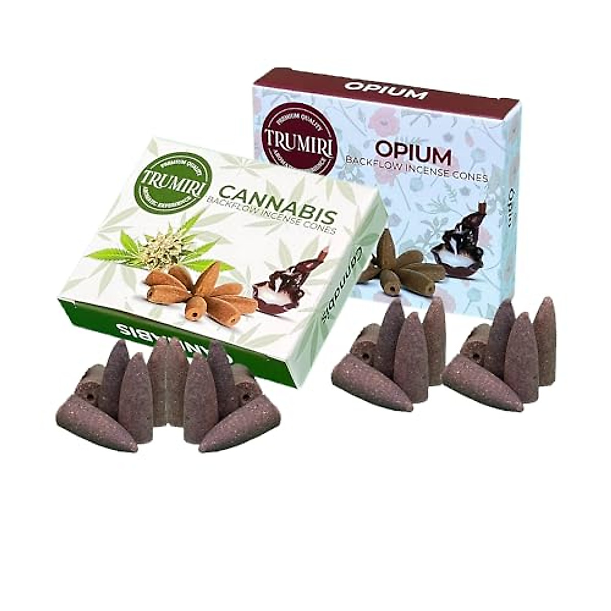 Backflow Incense Cones - Combo Pack of 20 Incense Cones Waterfall - 10 Opium + 10 Cannabis - Incense Backflow Cones - Waterfall Incense Cones - Incense Waterfall Cones