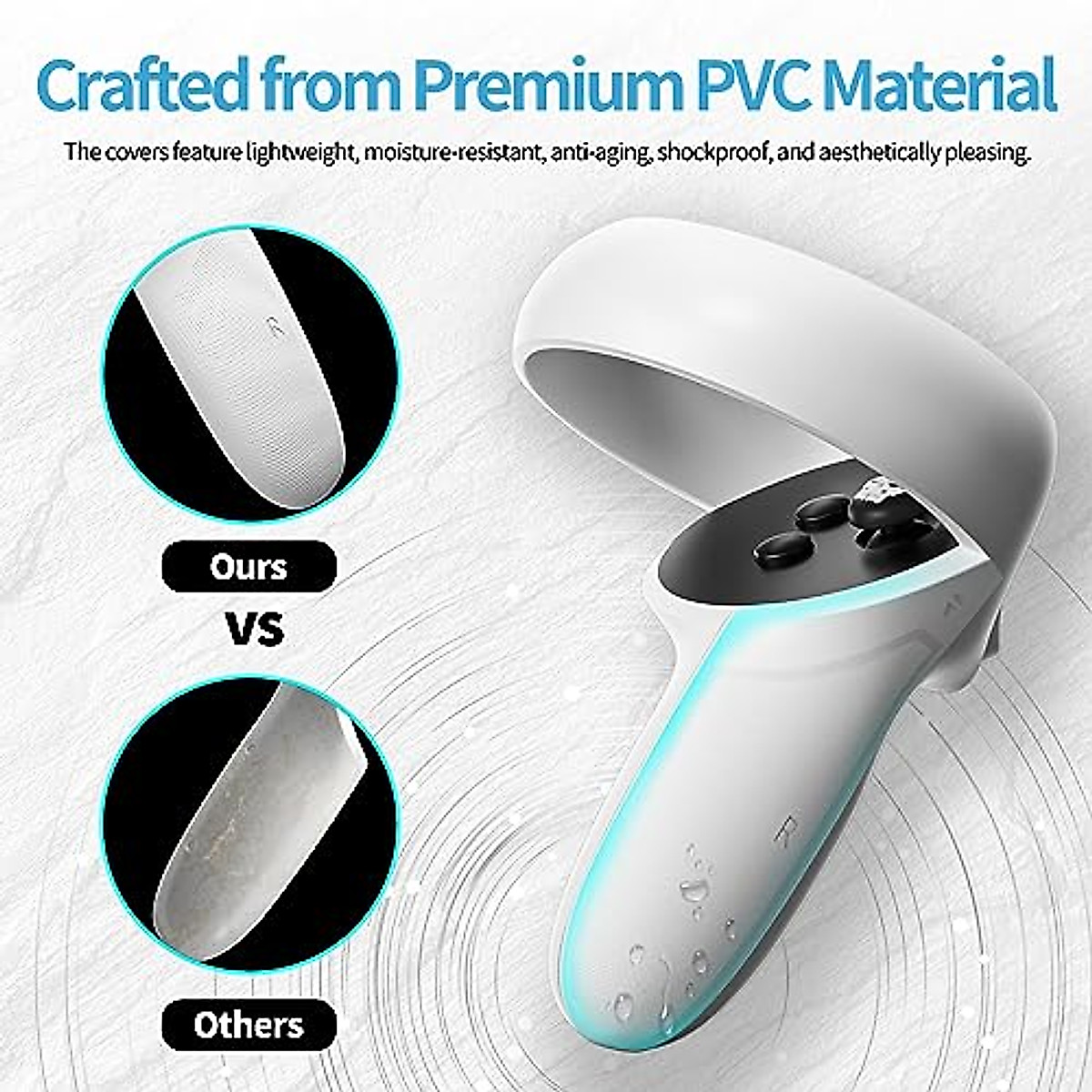 Battery Covers for Oculus Quest 2 Controller, TanReginal Ergonomic Design Covers for Meta Quest 2 Controller, Replacement Parts with Anti-slip Granule Texture, Premium PVC Material, 2 Joystick Caps