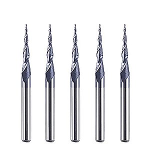 SpeTool 5Pcs Tapered Ball Nose Carving End Mill 1/8 inch Shank 0.25MM Radius (0.5MM Diameter) Tips 3D Woodworking Tool CNC Router Bits