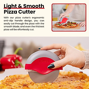 LÖFFEL Premium Pizza Cutter Wheel - Pizza Slicer with Protective Blade Guard - Razor Sharp Stainless Steel - Easy to Clean & Detachable Slicer - Round Pizza Cutter With Cover & Slip Resistant Handle