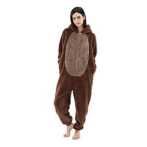 COSUSKET Snug Fit Unisex Adult Onesie Pajamas, Sherpa Bear Animal One Piece Halloween Costume Sleepwear Homewear