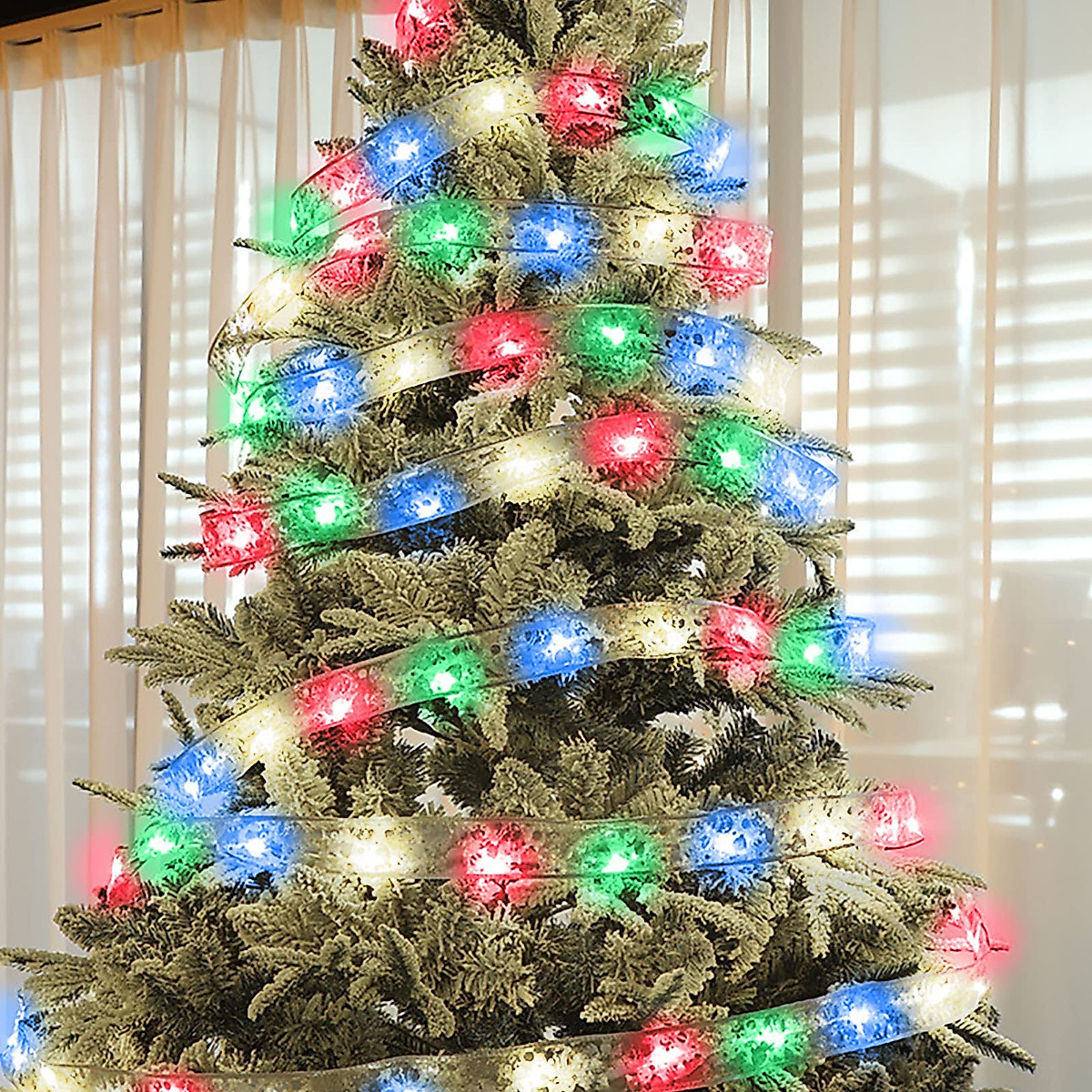 Christmas Tree Ribbon Lights,13ft Fairy LED String Lights Copper Wire Battery Powered Gold Silver Ribbon String Lights Christmas Decor for Party Weddings New Year Christmas Tree Decorations