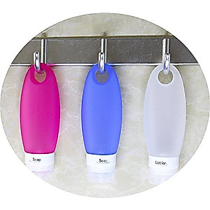 Fullplus Portable Silicone Squeezable Bottles Refillable Cosmetic Gym Containers Travel TSA Approved Tube Set with Shower Lanyard for Shampoo Lotion(3.3 oz,Pack of 4)