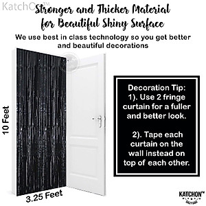 KatchOn XtraLarge Foil Black streamers - 3.2x10 Feet, Pack of 2 | Black Backdrop for Black Birthday Decorations | Black Backdrop Curtain, Black Fringe Backdrop for Graduation Decorations Class of 2024