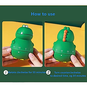 Cute Dinosaur 100% Mechanical Egg Kitchen Timer for Kids Cooking/Reading/Classroom/Do Sports(Dinosaur, Green)