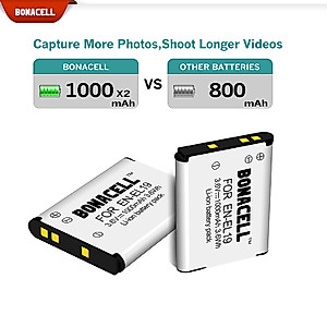 Bonacell EN-EL19 Battery(2 Pack) and Charger Compatible with Nikon Coolpix S32, S33, S100, S2800, S3100, S3200, S3300, S3500, S3600, S4100, S4200, S4300, S5200, S5300, S6500, S6600 S6800 S6900 S7000