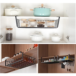 Jibri 2Pcs Under Shelf Storage Basket Black Under Cabinet Shelf Wire Basket Organizer, Under Shelf Storage for Kitchen Pantry Shelf Organizer Desk Bookshelf Cupboard
