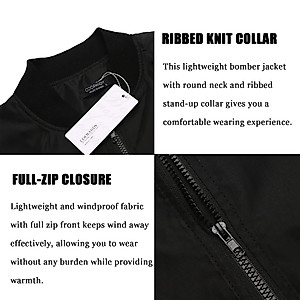 COOFANDY Men Black Bomber Jacket Lightweight Casual Softshell Flight Windbreaker Outerwear Coat Black L