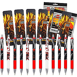 InkWorks Jurassic World Pen Set - 12 Deluxe Jurassic World Dinosaur Pens with Bookmarks and Stickers (Jurassic World School Supplies)