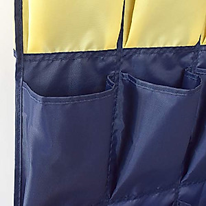 HeyToo Over The Door Shoe Organizer 16 Large Oxford Fabric Pockets Accessory Storage Hanging Narrow Closet Wall Navy and Yellow