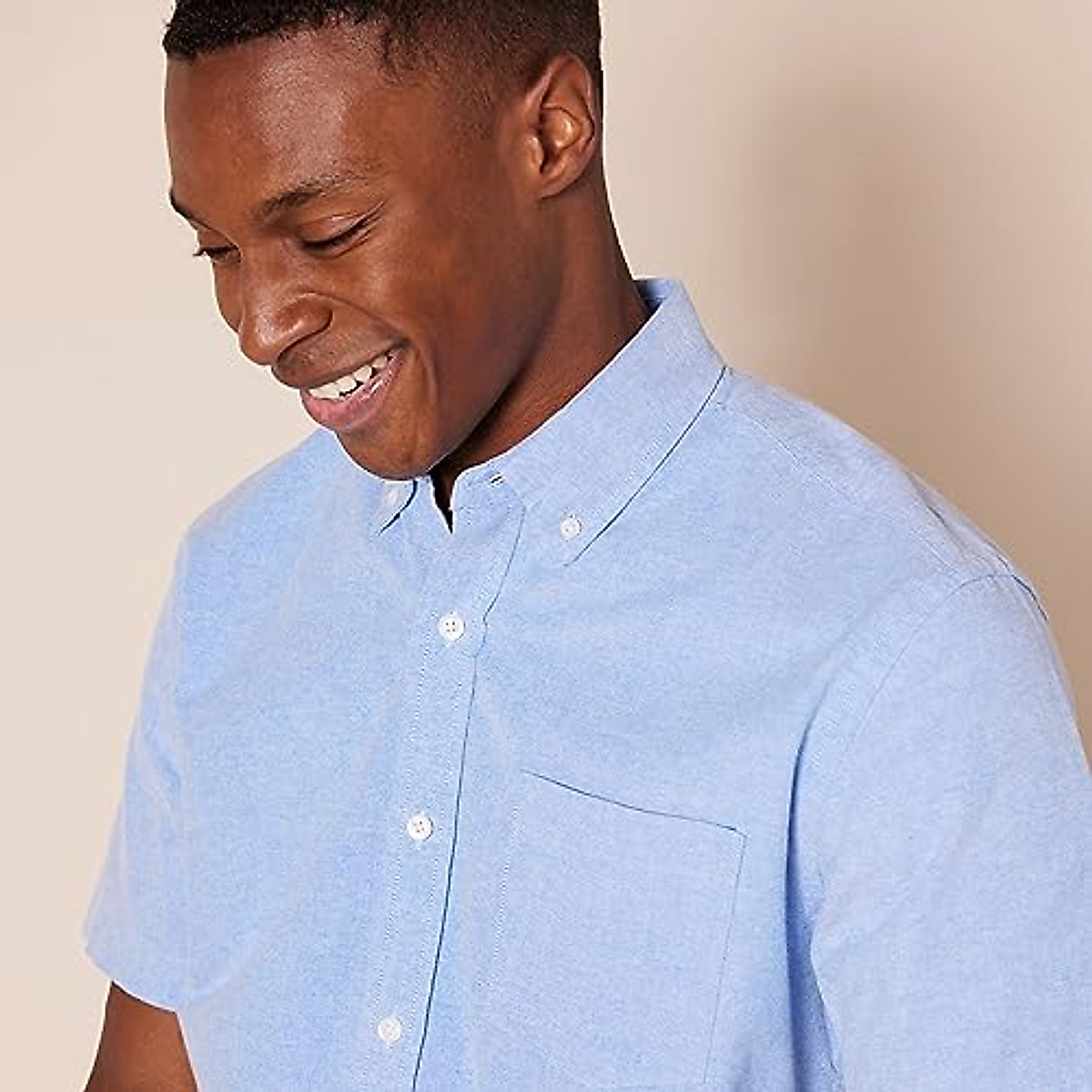 Amazon Essentials Men's Regular-Fit Short-Sleeve Pocket Oxford Shirt, Blue, X-Large