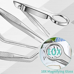 8 Pcs Tweezers Set Stainless Steel Tweezers Forceps with Magnifying Glass Straight Fine Point Forceps Curved Round Flat Tip Tweezers 9 Holes Straight Curved Tip Tweezers for Beauty Craft (Simple)