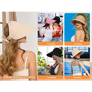 Rulala Fancy Sun Hats for Womens Wide Brim Visor UV Protection Hat for Beach Summer Packable Hat(Black)