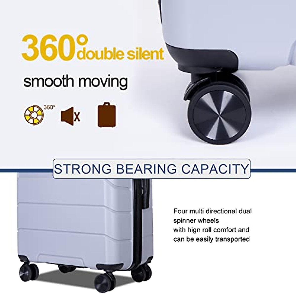 Travelhouse hardshell 3 Piece Set, PP Hard Wheel Suitcase Set with Spinner Wheels, TSA Lock, 20 inch 24 inch 28 inch Women's Luggage Set (Silver)