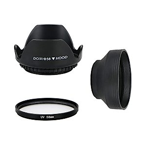 EEEkit 58mm Hard Lens Hood + 58mm Soft Lens Hood + 58mm UV Filter Lens Kit for Canon Rebel T7i T6S T6i T6 T5i T5 T4i T3i T3 T2i T1i XT XTi XSi SL1