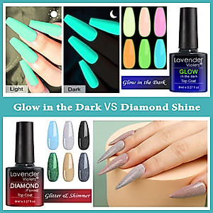 Lavender Violets 42 Pcs Gel Nail Polish Set, Gel Nail Kit with 36 Gel polish Colors Coat, 6 Bottles of Base top Coat, Glossy Matte Diamond Shine Glow in the Dark Top Coat for Nail Art C954
