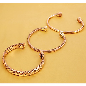 Touchstone copper magnetic bracelet tibetan style. hand forged with solid and high gauge pure copper. set of 3 different designs in twisted pipe braided wires style.