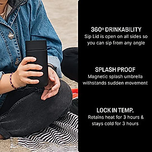 Fellow Carter Move Mug with 360º Sip Lid - Open Top Coffee To-Go Tumbler with Ceramic Interior, Vacuum-Insulated Stainless Steel, Matte Black, 12 oz Cup