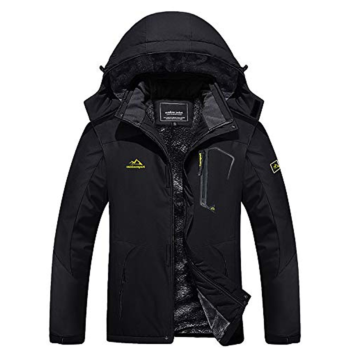 TACVASEN Winter Jacket Men Waterproof fleece Jacket Snowboarding Ski Jacket Military Tactical Jacket Coat Parka Hooded Raincoat, Black, L
