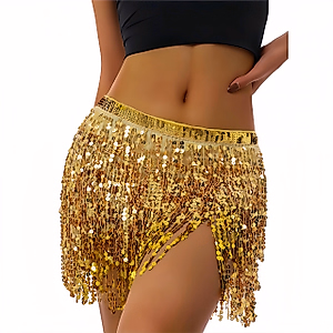 MUNAFIE Women's Belly Dance Hip Scarf Performance Outfits Skirt Festival Clothing Gold