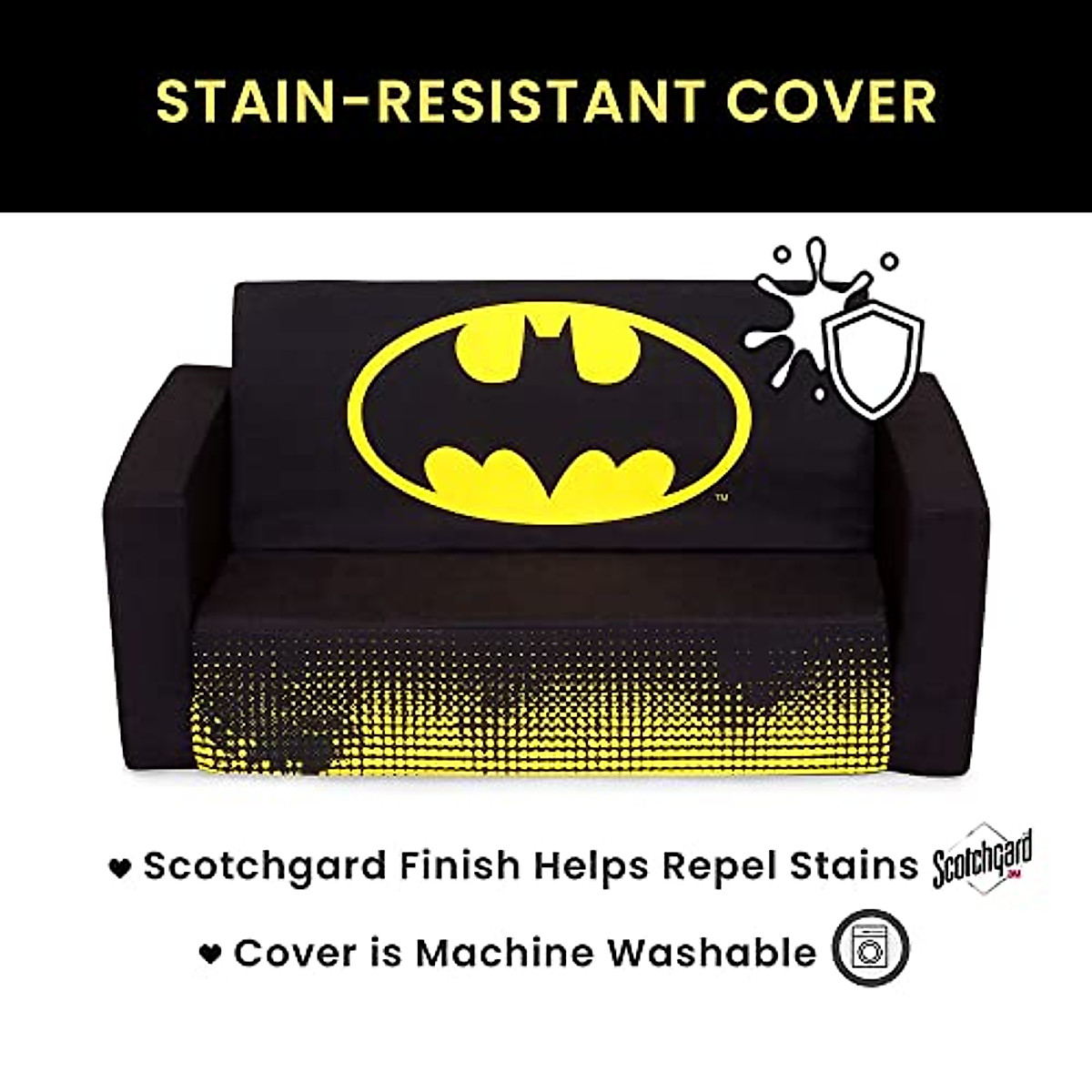 Batman Cozee Flip-Out Sofa - 2-in-1 Convertible Sofa to Lounger for Kids by Delta Children
