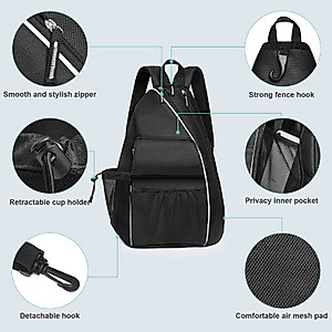 Pickleball Bags For Men Women, Adjustable Pickleball backpack , Large Capacity Sports bag, Squash,Tennis Racket,Sling bags, Cross-body Sports Backpack With Fence Hook ,Fits For 4 Pickleball Paddles