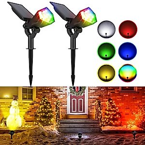 JACKYLED Solar Spot Lights Outdoor, Color Changing Spotlight RGB Landscape Spotlights Waterproof, Solar Lights for Yard/Garden/Walkway/Christmas, 6 Modes Auto On/Off 2 Pack