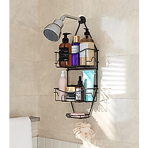 TARNABY Hanging Shower Caddy, Over Shower Head Rustproof Shower Organizer with Hooks for Razor and Bath Ball Brush (Black)