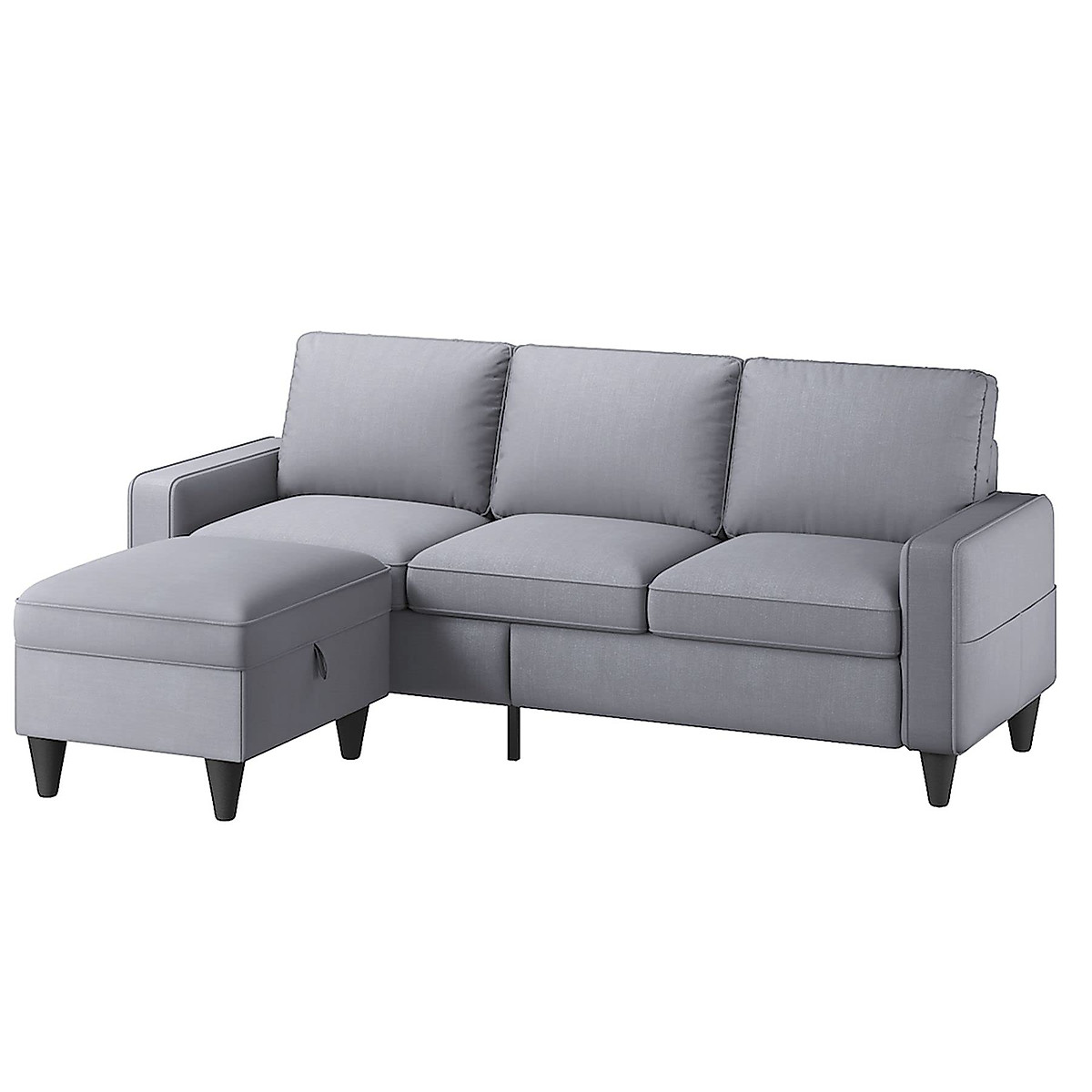 Lonkwa Convertible L-Shaped Sectional Sofa with Reversible Ottoman, 3-Seat Gray Couch for Living Rooms, Apartments, Offices, Small Spaces