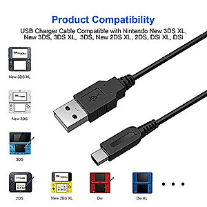 DSi USB Charger Cable Kit, DSi Charger Cable and Stylus Pen Compatible with Nintendo DSi, Play and Charge Power Charging Cord for DSi, with 3 Stylus