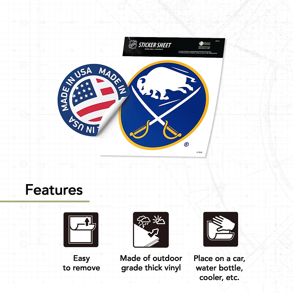 Desert Cactus Buffalo Sabres Team NHL National Hockey League Sticker Vinyl Decal Laptop Water Bottle Car Scrapbook (Individual A)