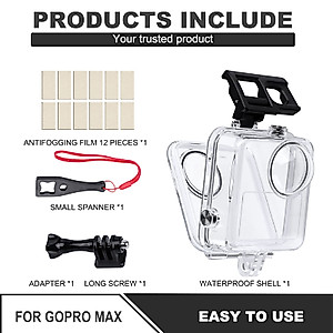Waterproof Case for Gopro Max Action Camera, Underwater Diving Protective Housing 40M with Bracket Accessories