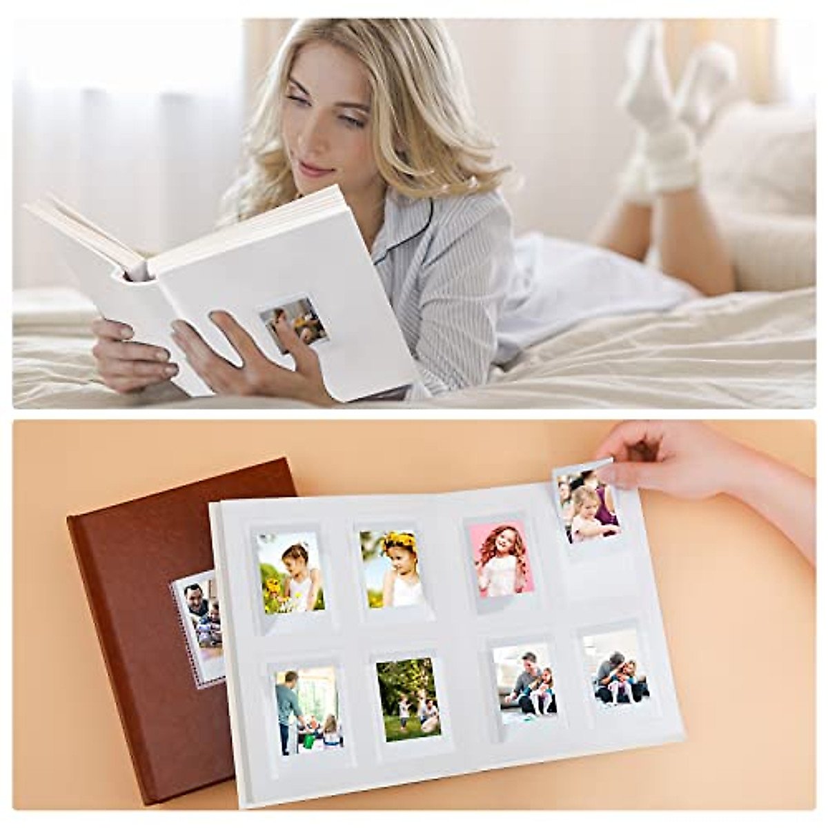 128 Pockets Photo Album with Writing Space, Front Window, Polaroid Photo Albums 3 Inch Compatible with Fujifilm Instax Mini 12 11 9 8 7+ 90 40, Polaroid 300, K-pop Photocards (White)