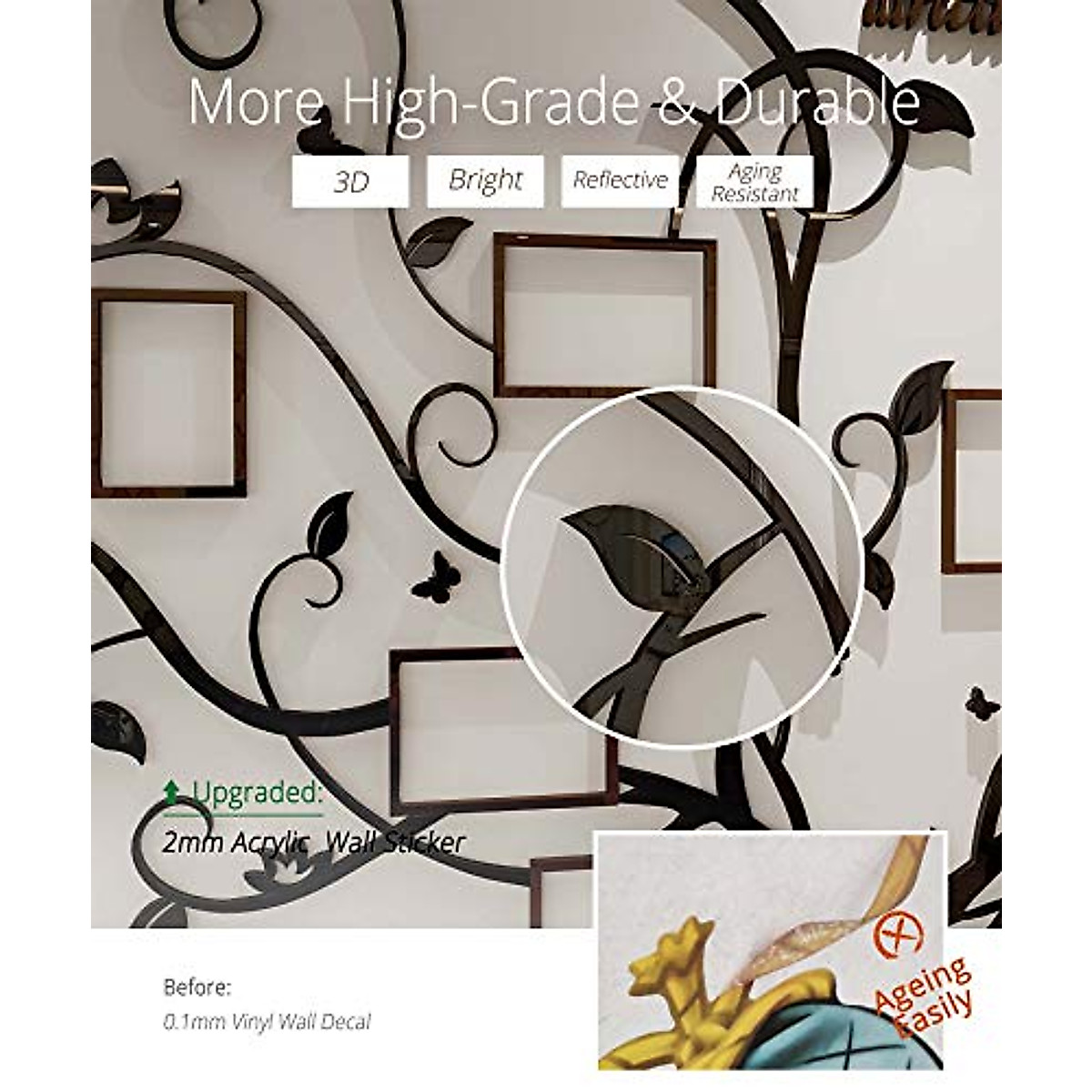 DecorSmart Antlers Family Tree Wall Decor for Living Room, 3D Removable Picture Frame Collage DIY Acrylic Stickers with Deer Head and Quote Family Like Branches on a Tree