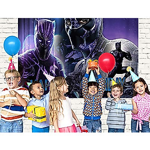 Black Panther Party Backdrop, Black Birthday Party Supplies, Party Decorations for Boy and Girls, Happy Birthday Banner Party Decorations Photography Background (Black)