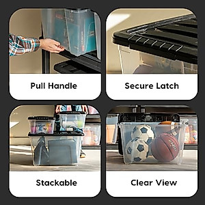 IRIS USA 12 Quart Stackable Plastic Storage Bins with Lids and Latching Buckles, 4 Pack - Clear/Black, Containers with Lids and Latches, Durable Nestable Closet, Garage, Totes, Tubs Boxes Organizing