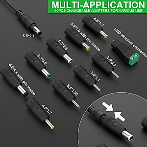 12V 2A AC Adapter Charger Replacement with 10 Tips, Regulated 12 Volts 2000mA Power Supply Cord for LED Strip Light, CCTV Camera, BT Speaker, GPS, Webcam, Router, DC12V Transformer (9.85ft)